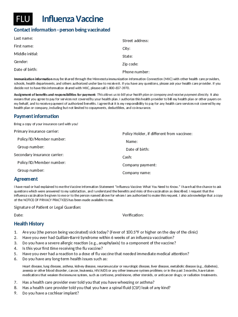 Influenza Vaccine Administration Doc Template | pdfFiller