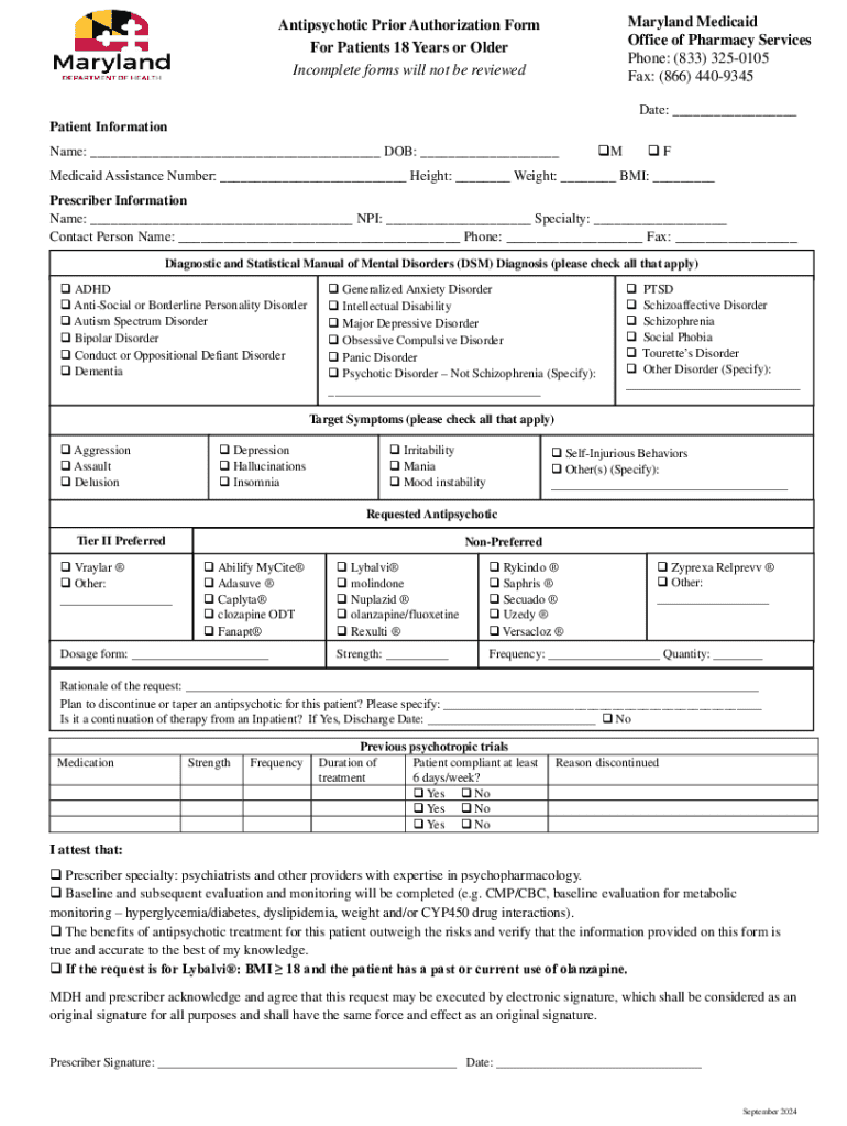 Fillable Online Antipsychotic Prior Authorization Form for Patients 18 ...