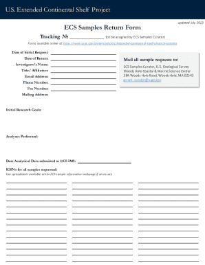 Fillable Online U.s. Extended Continental Shelf Project - Ecs Samples Return Form Fax Email ...