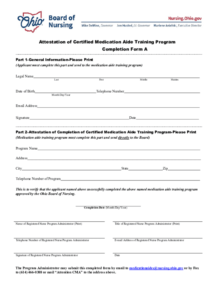 Fillable Online Attestation of Completion of Certified Medication Aide ...