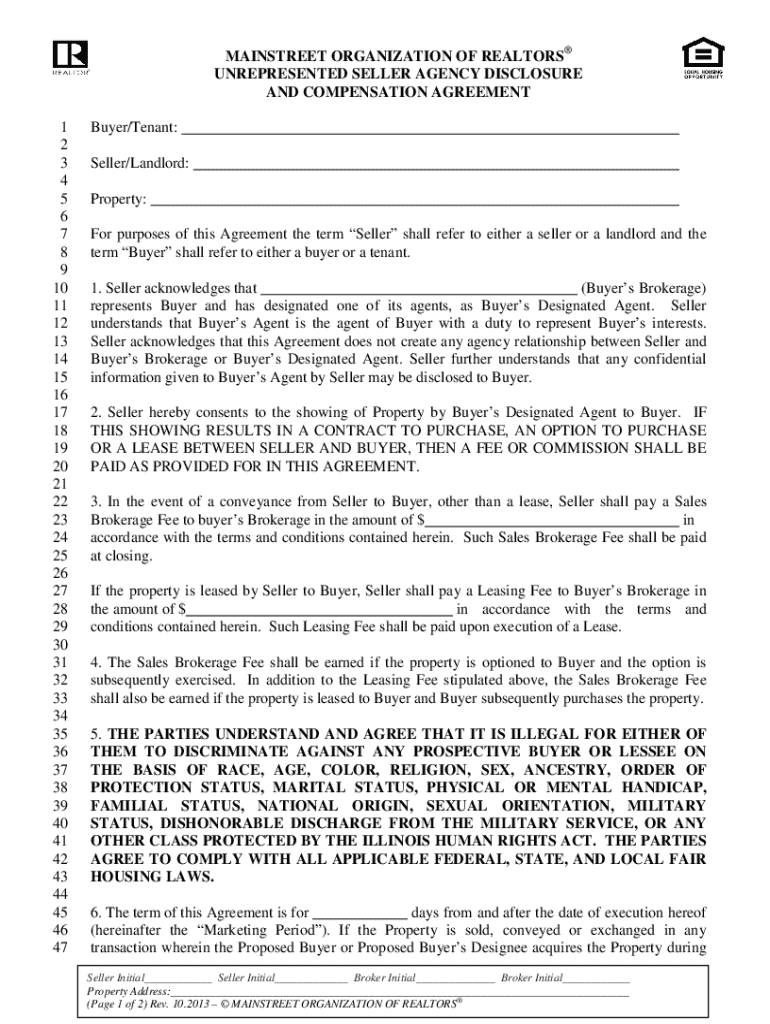 Fillable Online Unrepresented Seller Agency Disclosure and Compensation ...