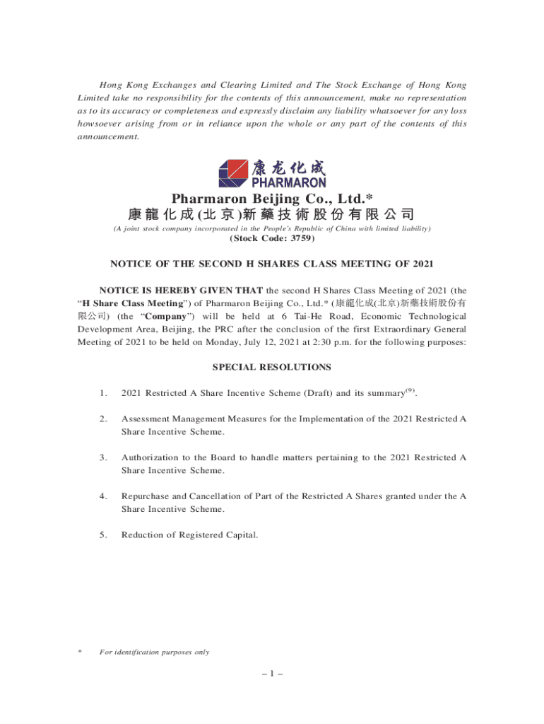 Fillable Online Pharmaron Beijing Co., Ltd.*( ) Fax Email Print - pdfFiller