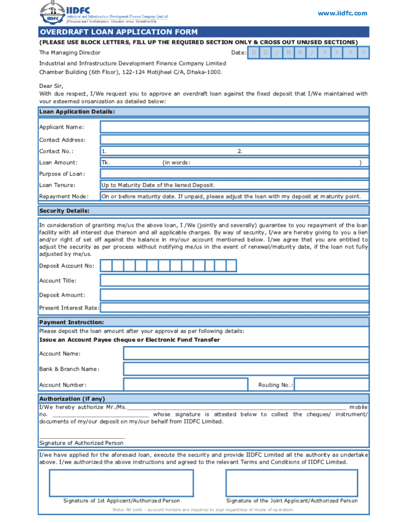 Fillable Online Overdraft Loan Application Fax Email Print - pdfFiller