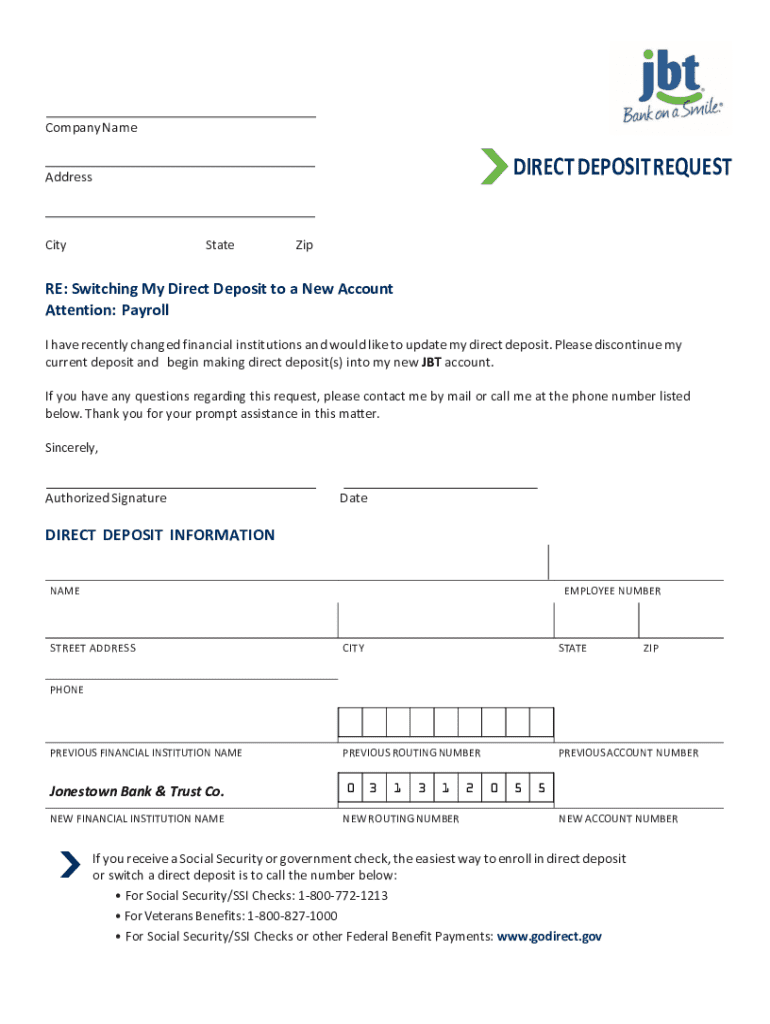 Fillable Online Direct Deposit Request Fax Email Print - pdfFiller