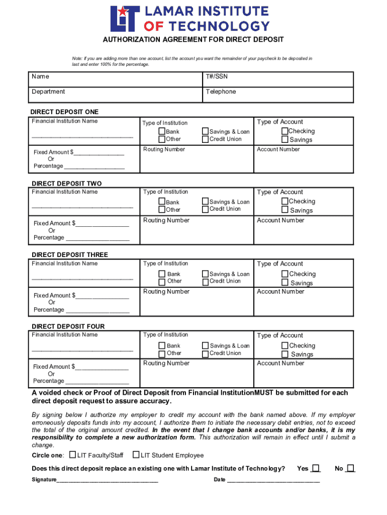 Fillable Online LIT Direct Deposit Enrollment/Change Form Fax Email ...