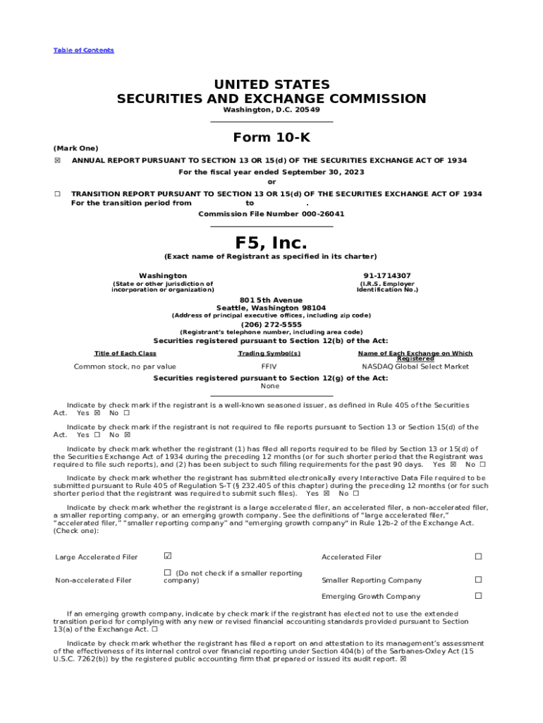 Fillable Online Annual Report for F5, Inc. for the Fiscal Year Ended ...