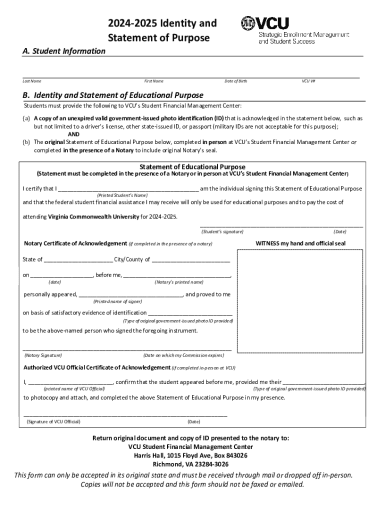 Fillable Online 2024-2025 Identity and Statement of Purpose. 2024-2025 ...