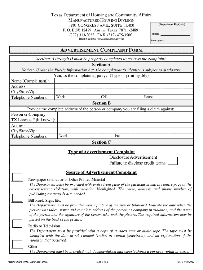 Fillable Online Texas Department of Housing and Community Affairs ...