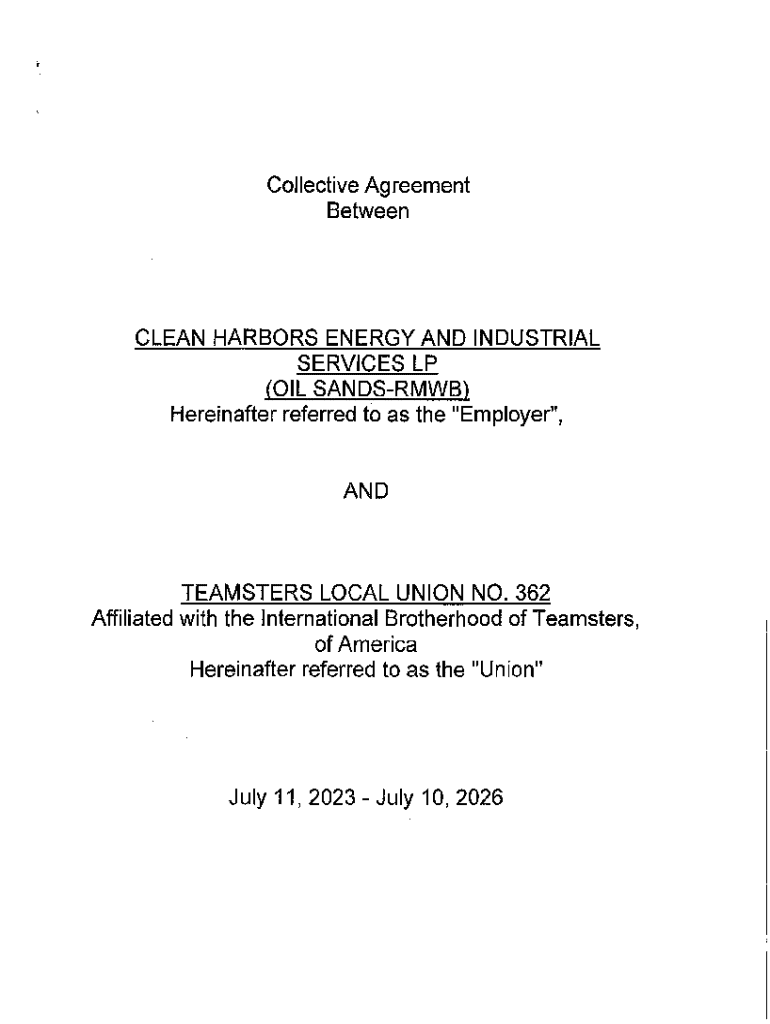 Fillable Online Collective Agreement Between Clean Harbors Energy and ...
