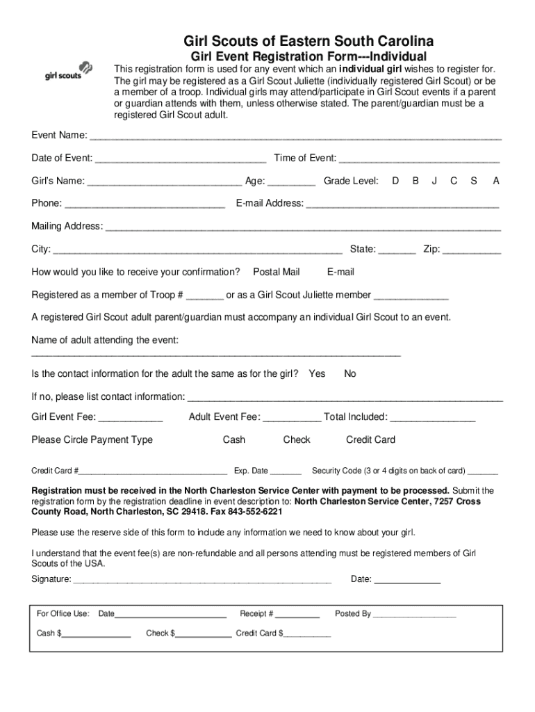 Fillable Online Girl Scouts of Eastern South Carolina Event ...