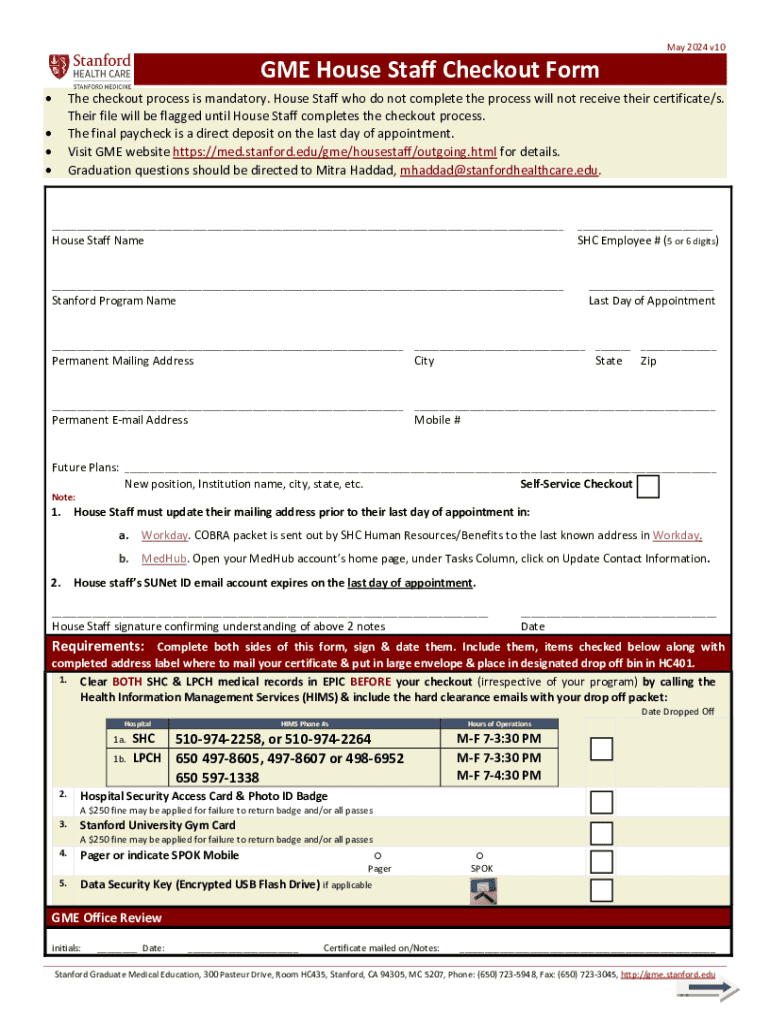 Fillable Online Gme House Staff Checkout Process Fax Email Print ...