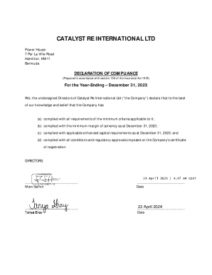 Fillable Online Declaration of Compliance for Catalyst Re International ...