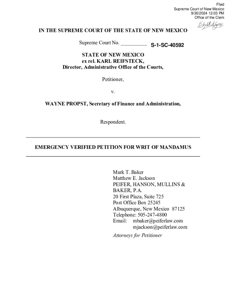 Fillable Online Emergency Verified Petition for Writ of Mandamus Fax Email Print - pdfFiller
