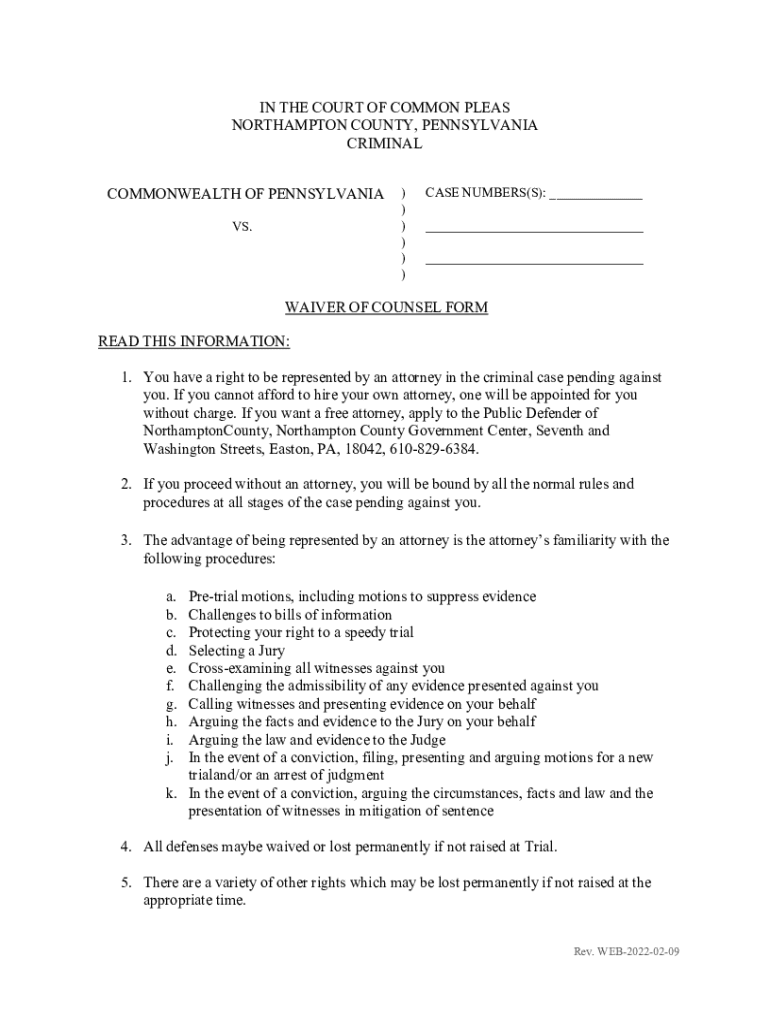 Fillable Online Waiver of Counsel in Criminal Proceedings Fax Email ...