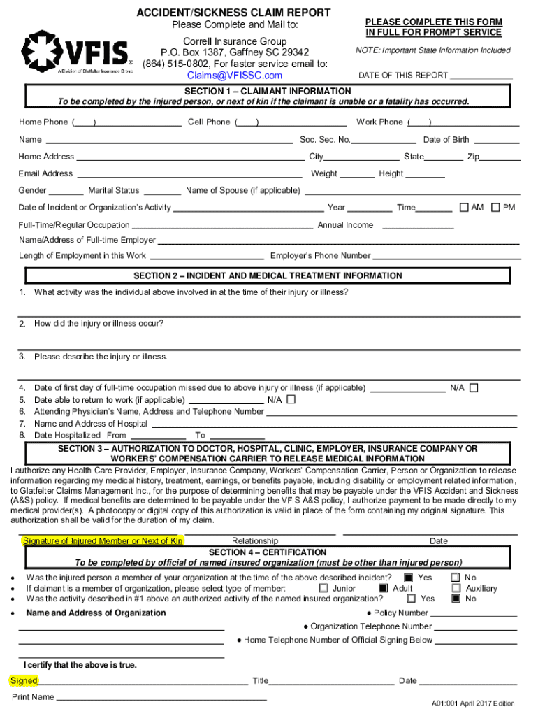 Fillable Online Accident/sickness Claim Report Fax Email Print - pdfFiller