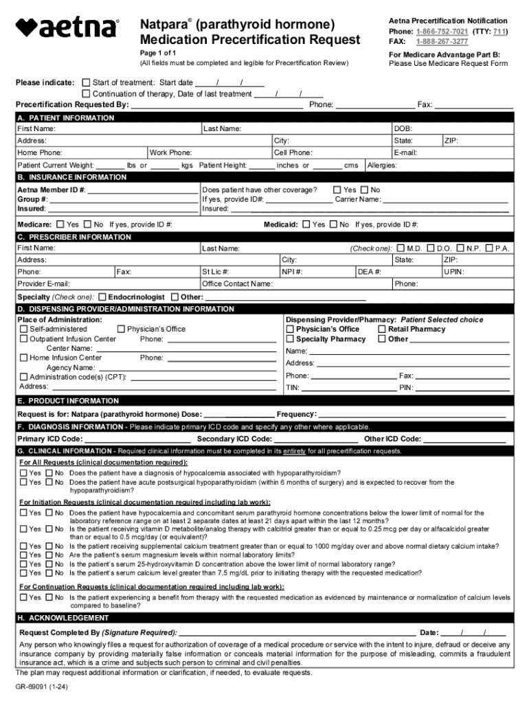 Fillable Online Natpara (parathyroid Hormone) Precertification Request ...