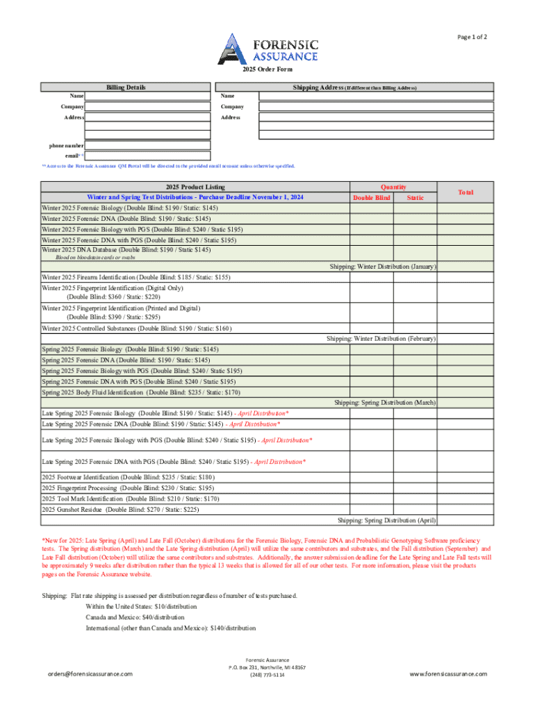 Fillable Online 2025 Forensic Assurance Order Form Fax Email Print - pdfFiller