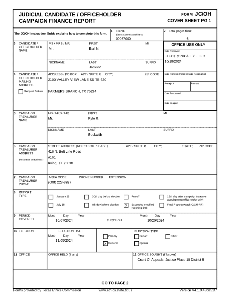 Fillable Online Campaign Finance Report Cover Sheet Fax Email Print - pdfFiller