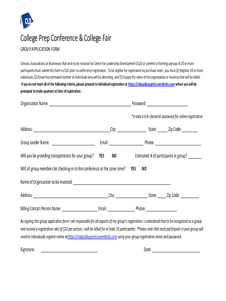 Fillable Online College Prep Conference & College Fair Group Registration Fax Email Print ...
