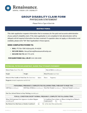Fillable Online Physician Statement for Disability Claim Fax Email ...