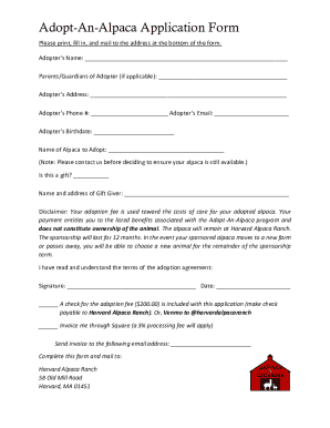 Fillable Online Adopt-an-alpaca Application Fax Email Print - pdfFiller