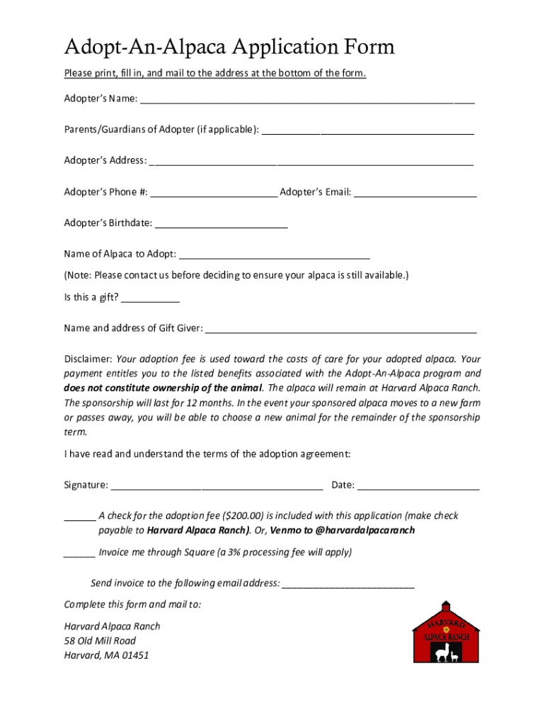 Fillable Online Adopt-an-alpaca Application Fax Email Print - pdfFiller