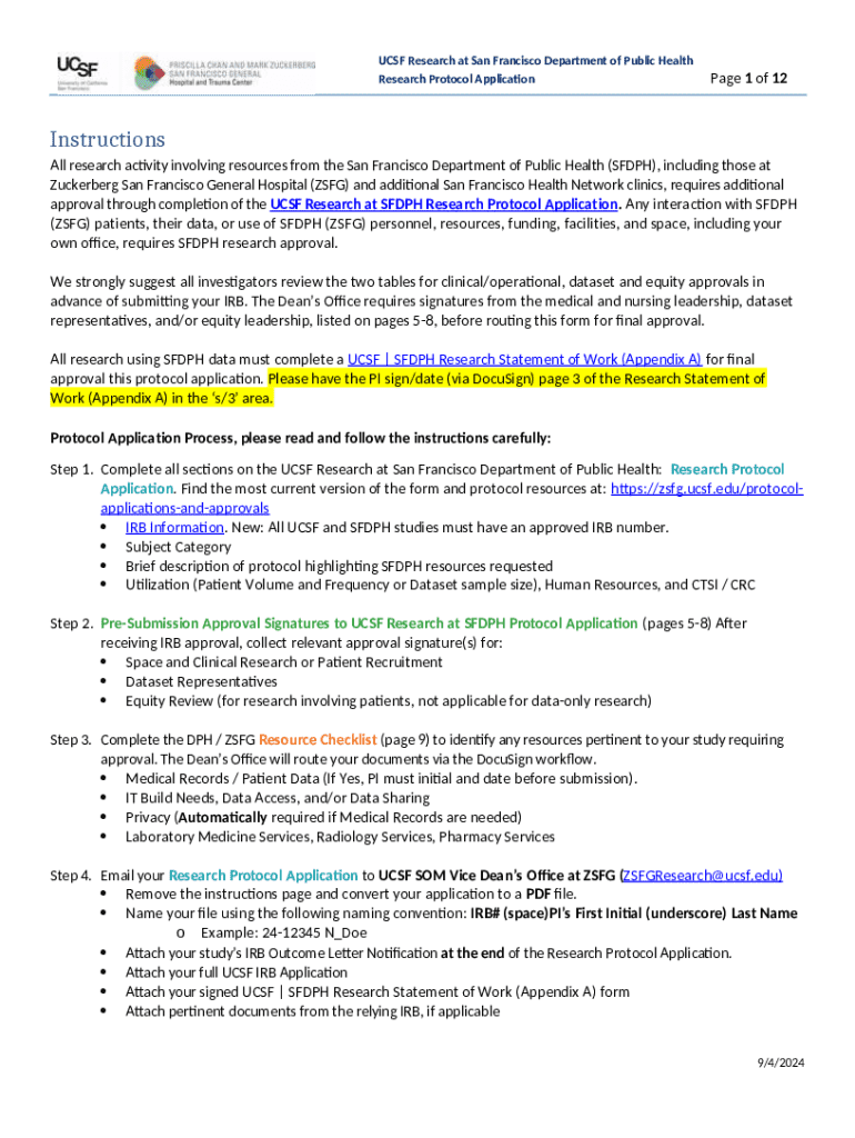 Ucsf Research at Sfdph Research Protocol Application Doc Template | pdfFiller