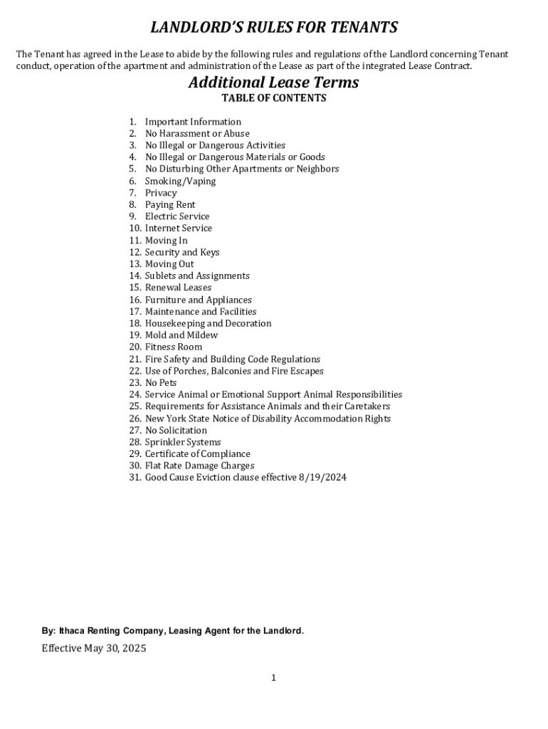 Fillable Online Landlord's Rules and Regulations for Tenants Fax Email ...
