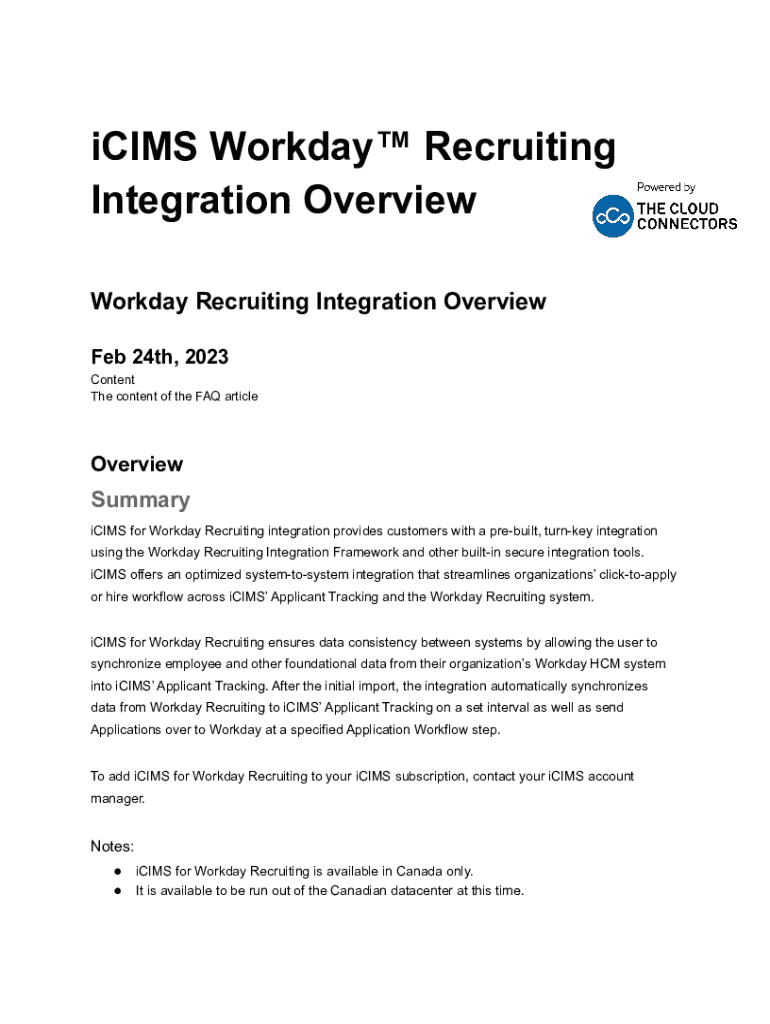 Fillable Online Icims Workday™ Recruiting Integration Overview Fax ...