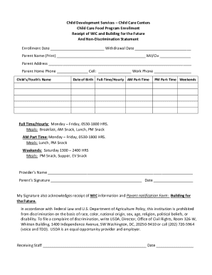 Fillable Online Child Care Food Program Enrollment Fax Email Print ...