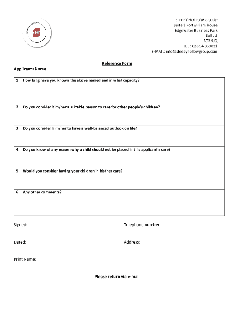 Fillable Online Reference Form Applicants Name ... Fax Email Print - pdfFiller
