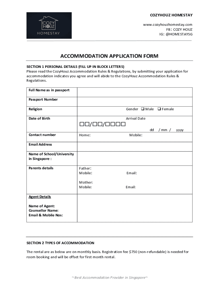 Fillable Online Cozyhouz Homestay Accommodation Application Fax Email Print - pdfFiller
