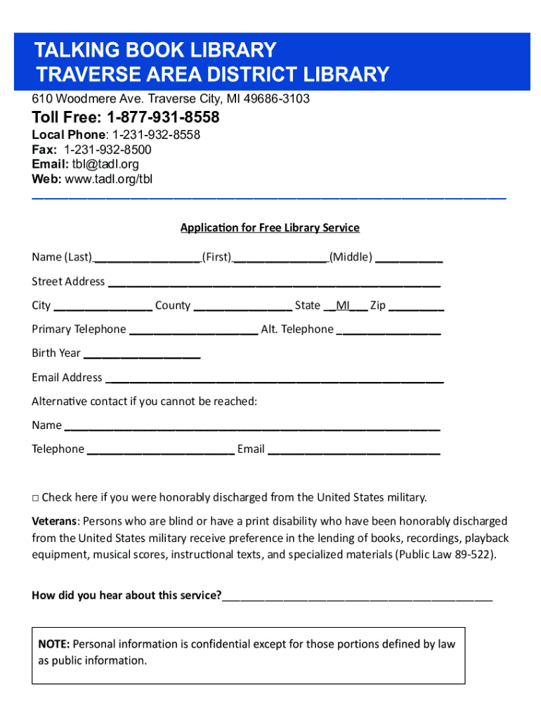 Fillable Online Application for Free Library Service Fax Email Print - pdfFiller