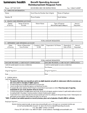 Fillable Online Benefit Spending Account Reimbursement Request Fax ...