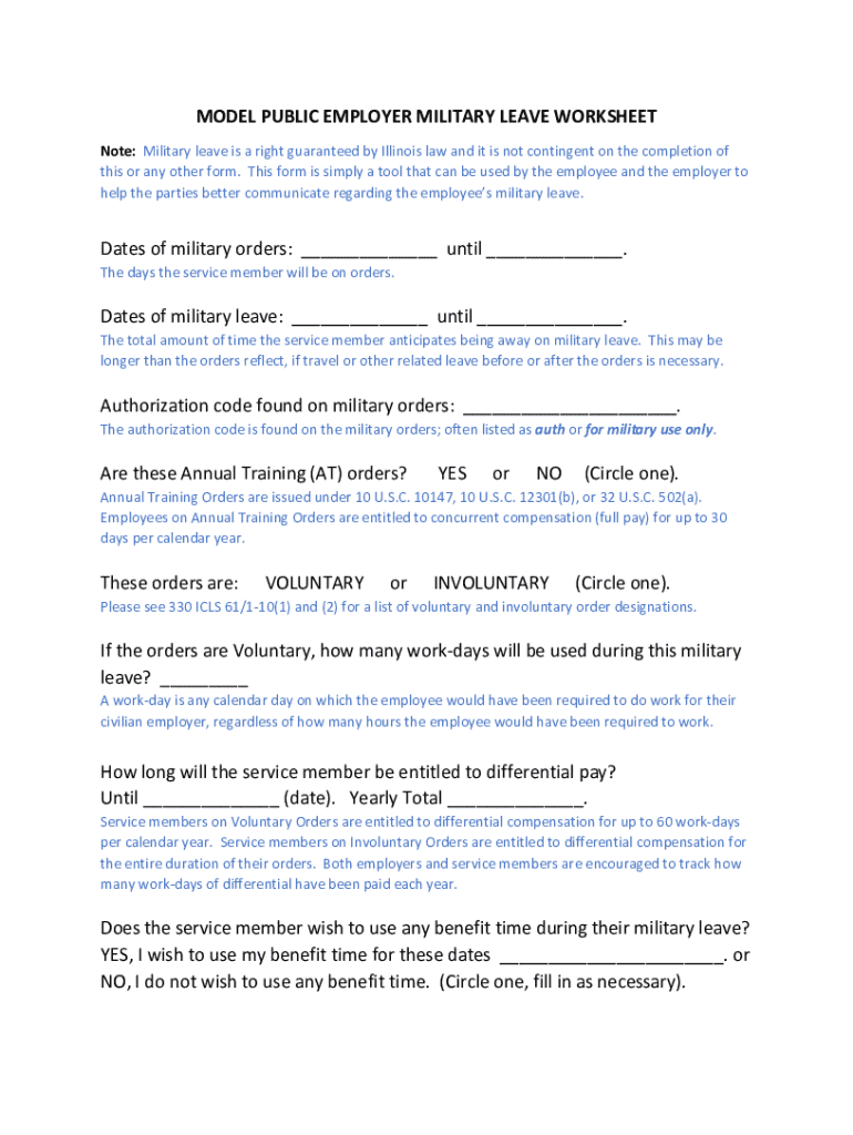 Fillable Online Model Public Employer Military Leave Worksheet Fax ...