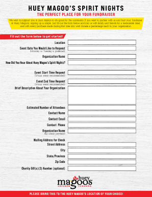 Fillable Online Huey Magoo's Spirit Nights: Fundraising Partnership Fax ...