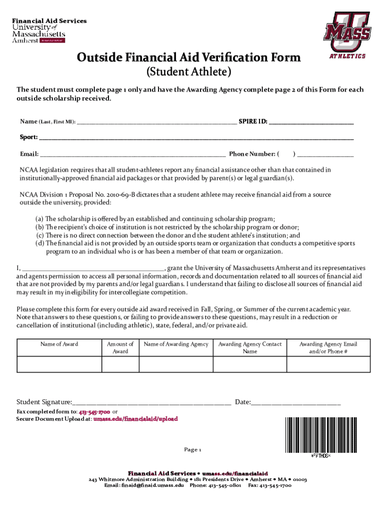 Fillable Online Outside Financial Aid Verification Form (Student ...