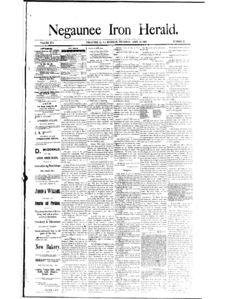 Fillable Online Negaunee Iron Herald - April 1881 Fax Email Print ...