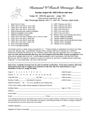 Fillable Online Diamond W Ranch Dressage Show Fax Email Print - pdfFiller