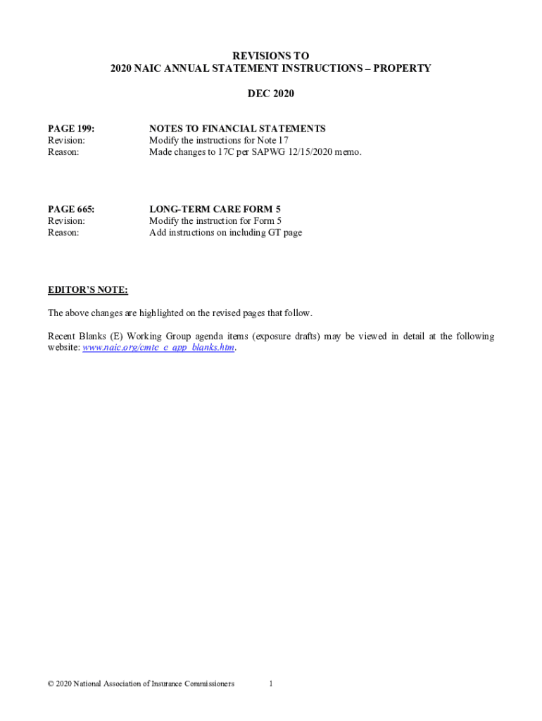Fillable Online Revisions to Naic Annual Statement Instructions Fax ...