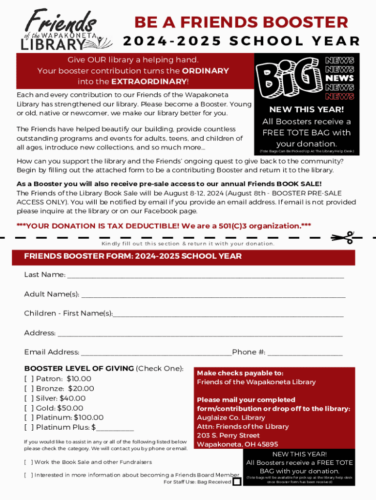 Fillable Online Become a Friends Booster for the Wapakoneta Library Fax ...