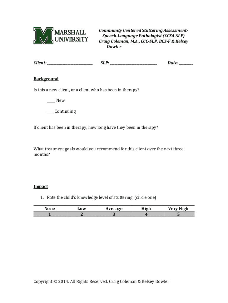 Fillable Online Community Centered Stuttering Assessment Fax Email ...