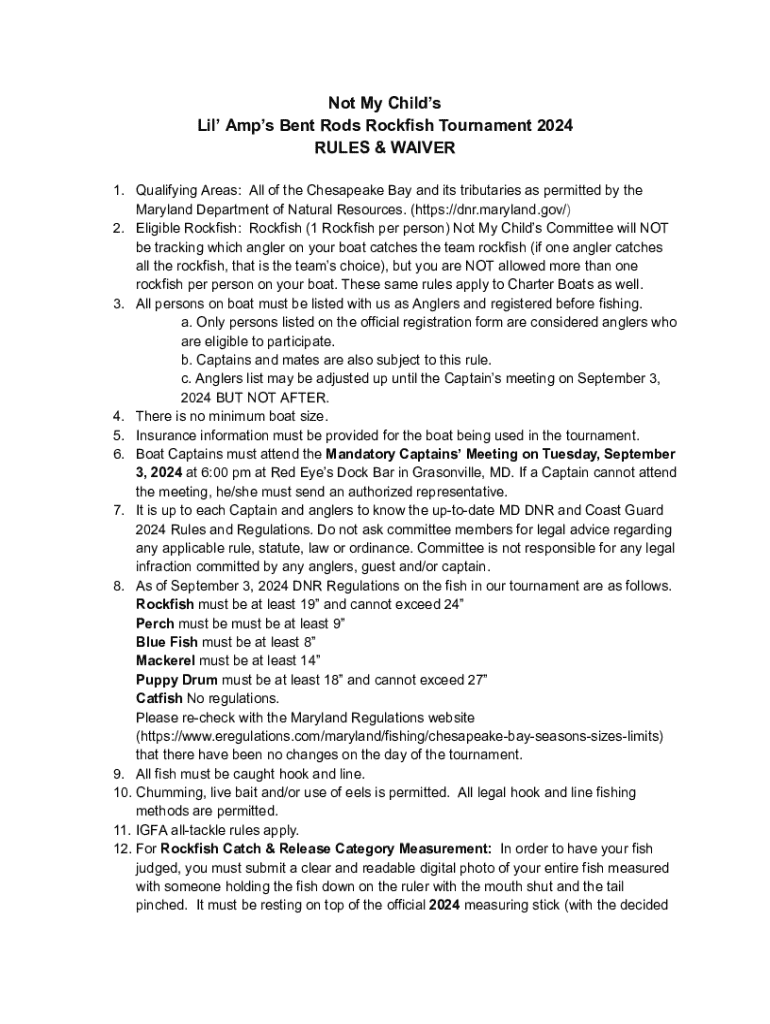 Fillable Online Rules & Waiver for the Lil' Amp's Bent Rods Rockfish Tournament 2024 Fax Email ...