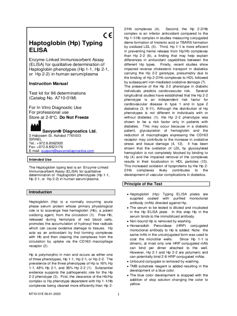 Fillable Online Haptoglobin (hp) Typing Test Kit Fax Email Print ...