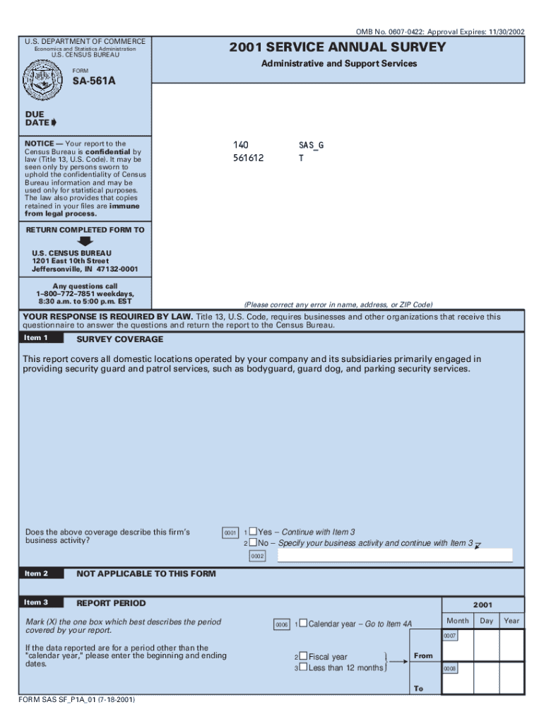 Fillable Online 2001 Service Annual Survey Fax Email Print - pdfFiller