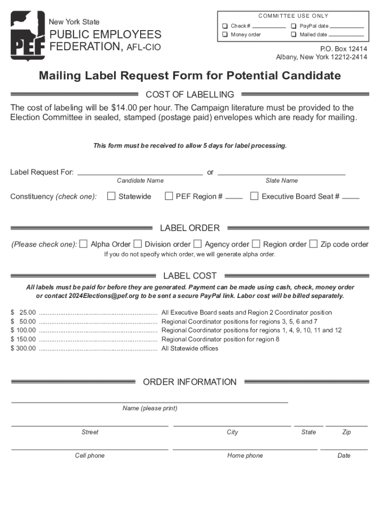 Fillable Online Mailing Label Request Form Fax Email Print - pdfFiller