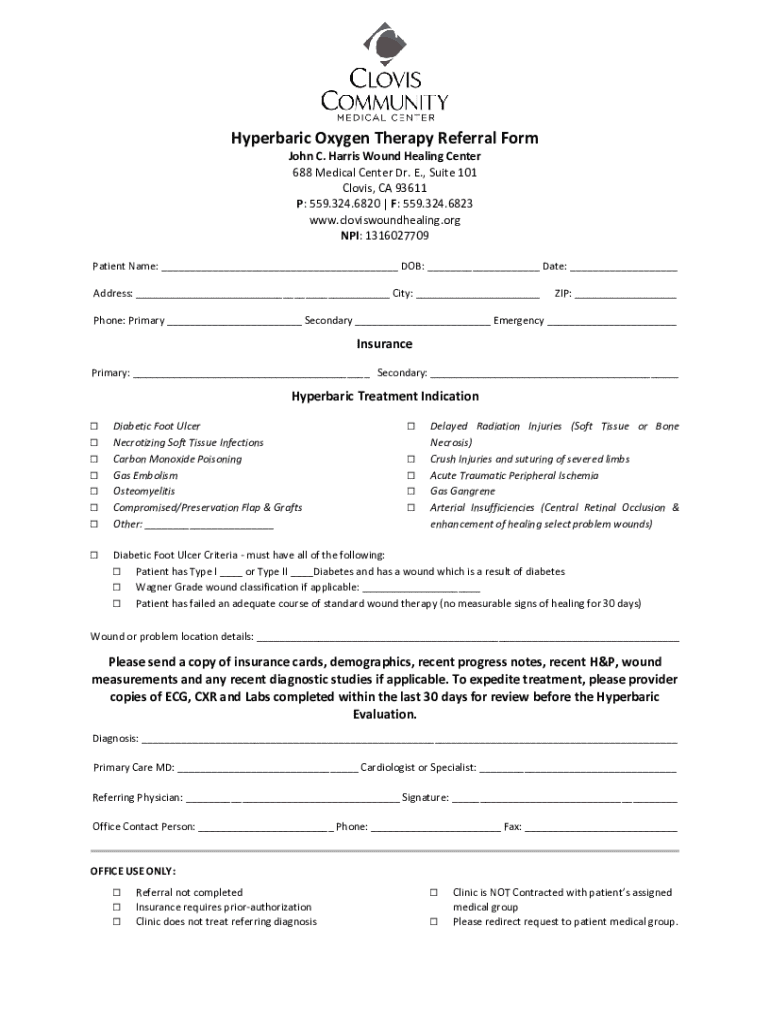 Fillable Online Hyperbaric Oxygen Therapy Referral Fax Email Print ...