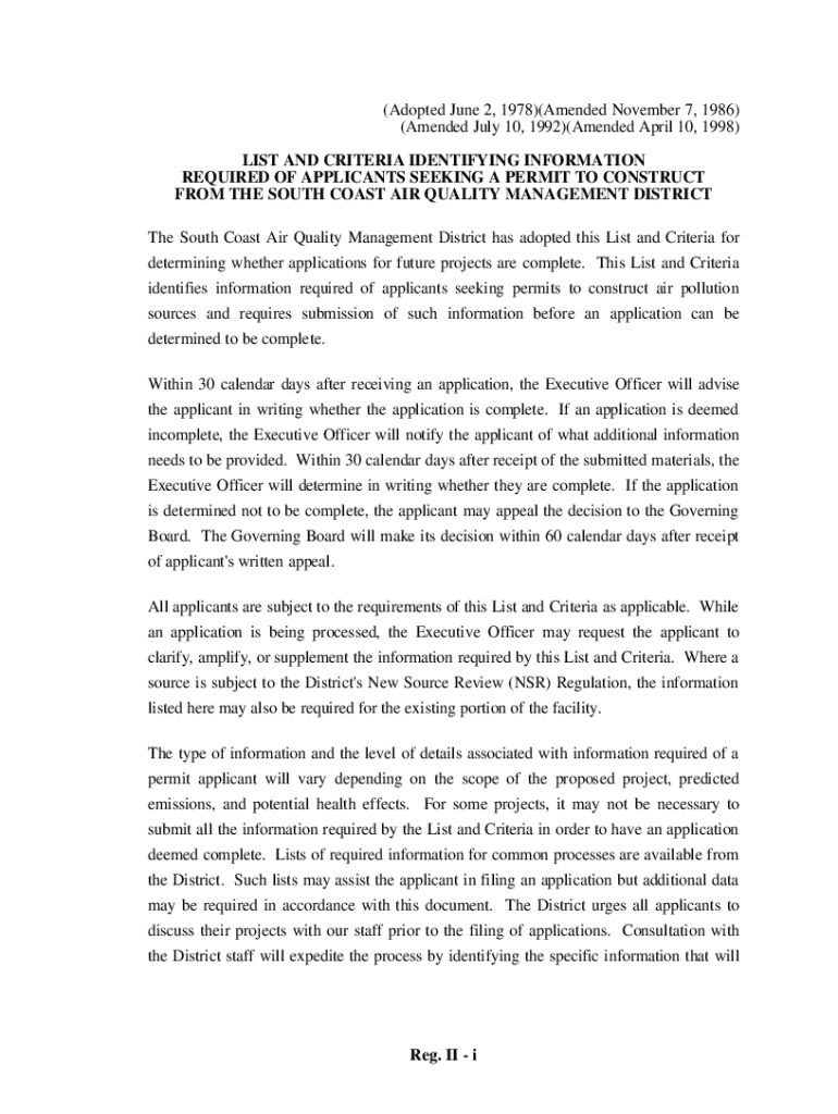 Fillable Online LIST AND CRITERIA IDENTIFYING INFORMATION REQUIRED OF ...