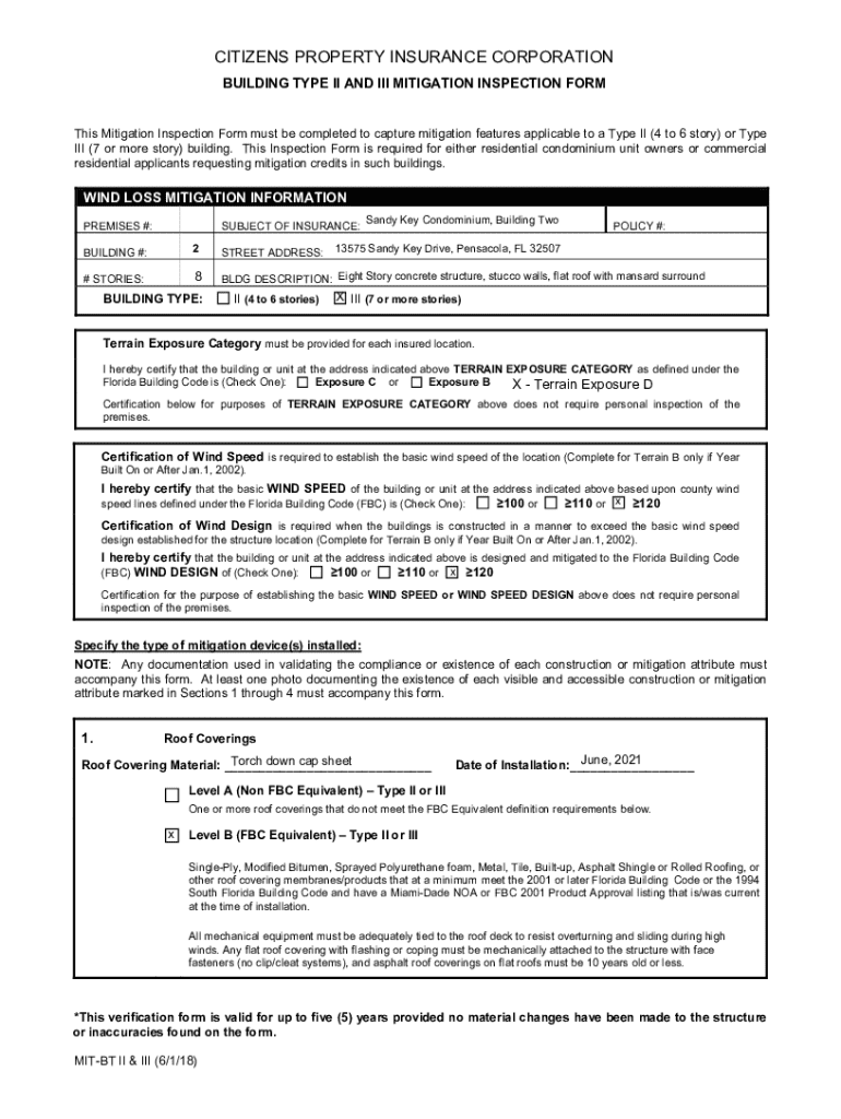 Fillable Online Citizens Property Insurance Corporation - Building Type ...