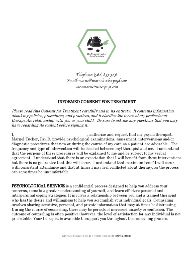 Fillable Online Informed Consent for Psychological Services Fax Email ...